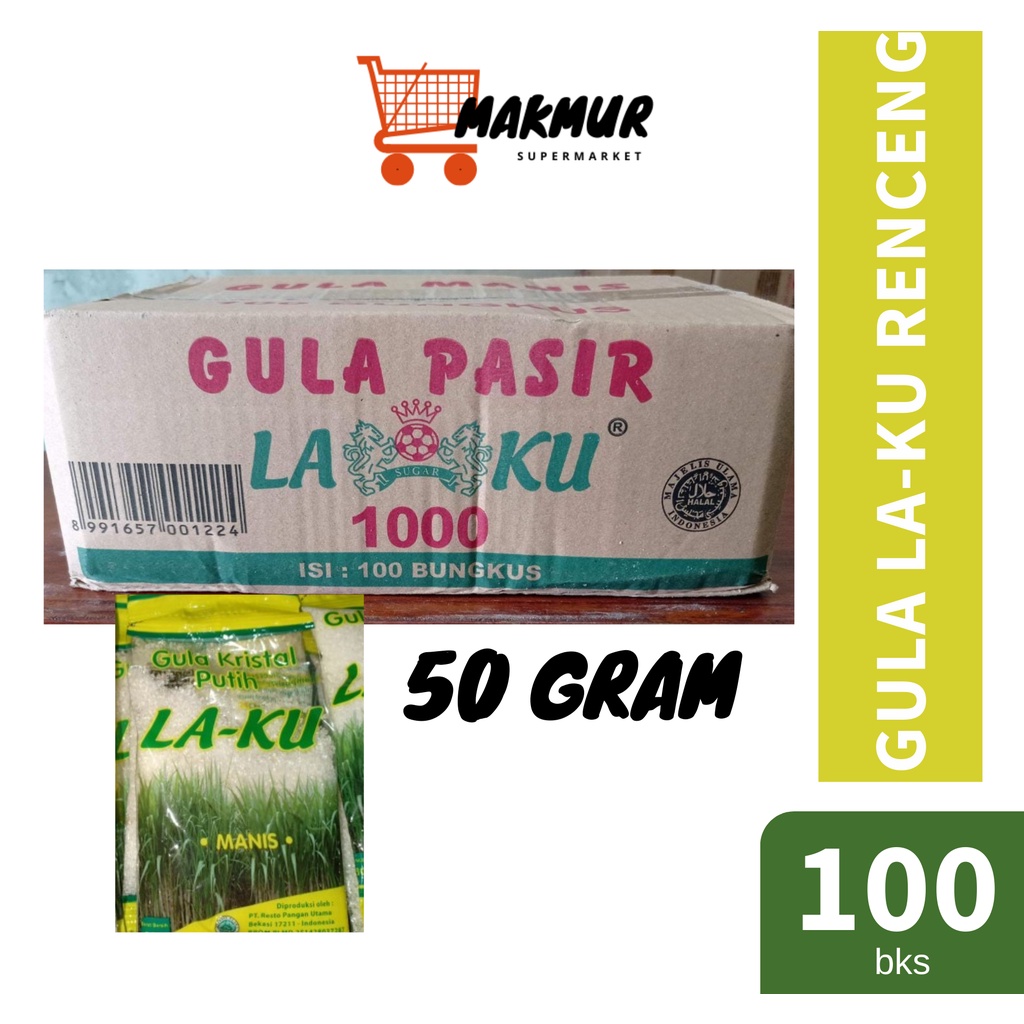 Jual Gula Pasir La-ku Renceng (Gula Laku) 50 gram - 1 dus isi 100 bks ...
