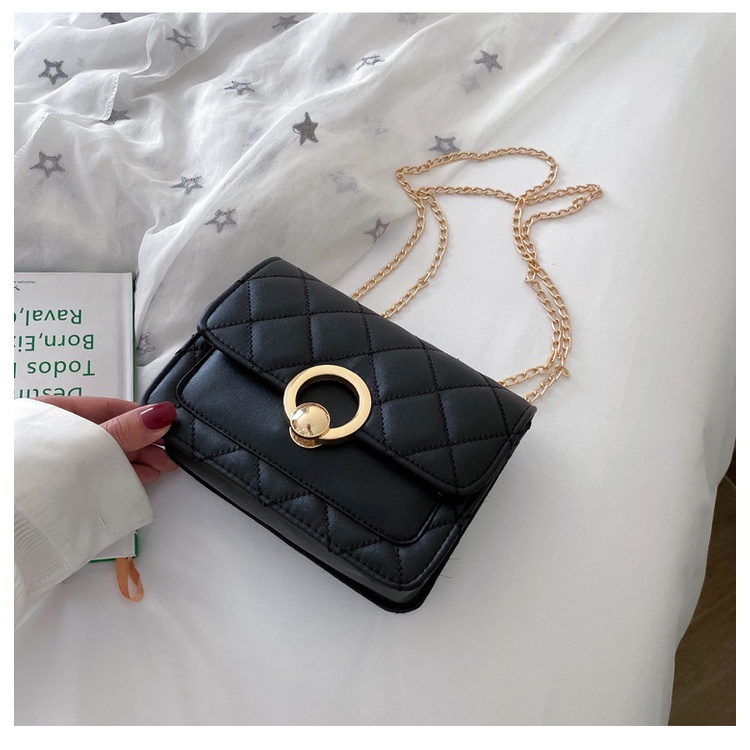 Jual TAS SELEMPANG WANITA RANTAI GOLD HITAM KULIT KECIL TA138B5 KOREA ...