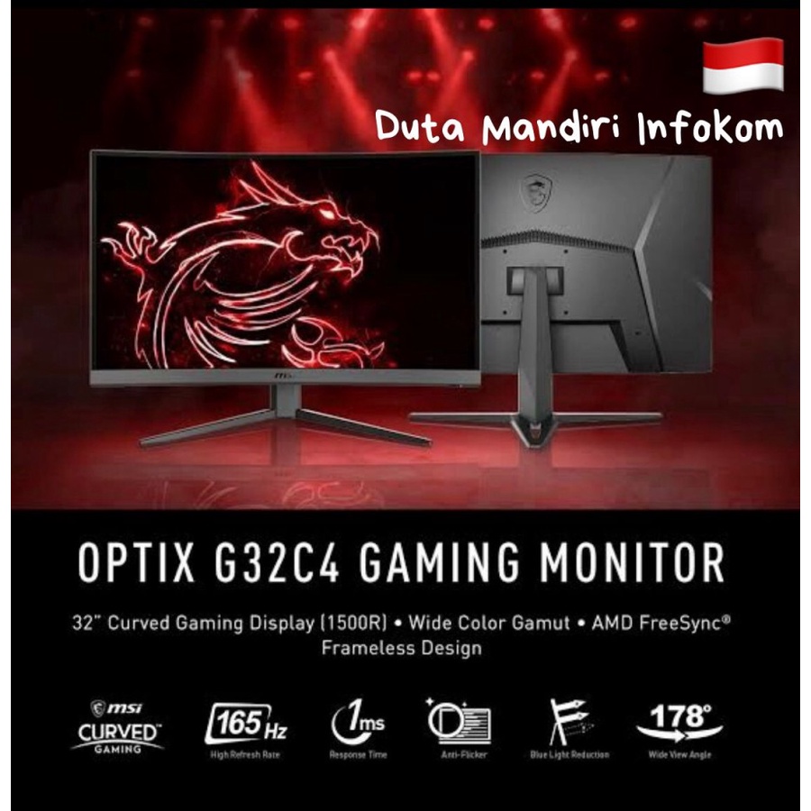 Jual Msi Optix G32C4 32" Curved - FHD 165Hz 1ms Freesync HDMI DP ...