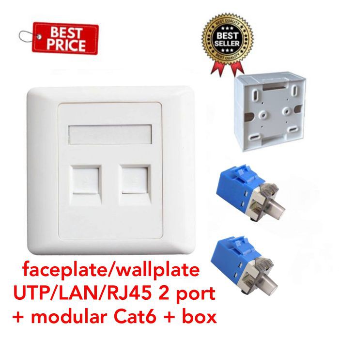 Jual Faceplate/wallplate UTP/RJ45/LAN 2 port/hole + modular cat 6 ...