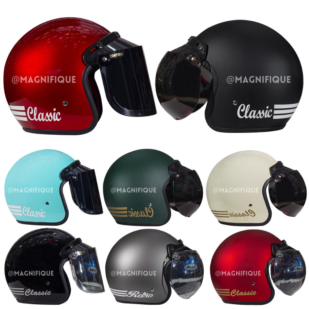 Jual Helm Bogo Classic Retro Dewasa Polos Garis Full Leher SNI Helem ...