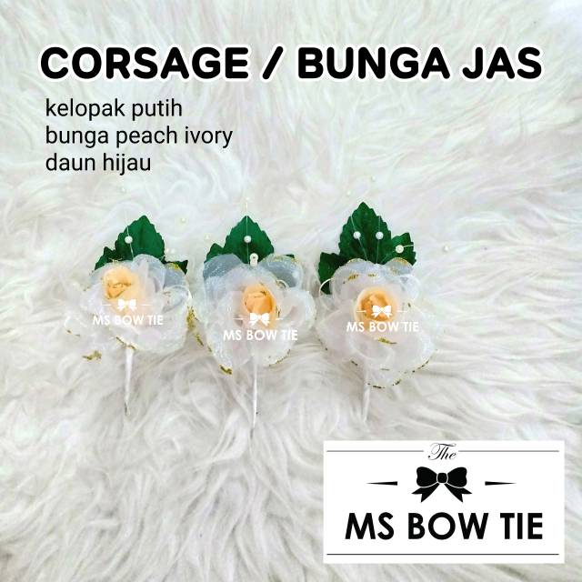 Jual THE MS BOWTIE SIMPLE CORSAGE IVORY WHITE daun hijau bunga jas ...
