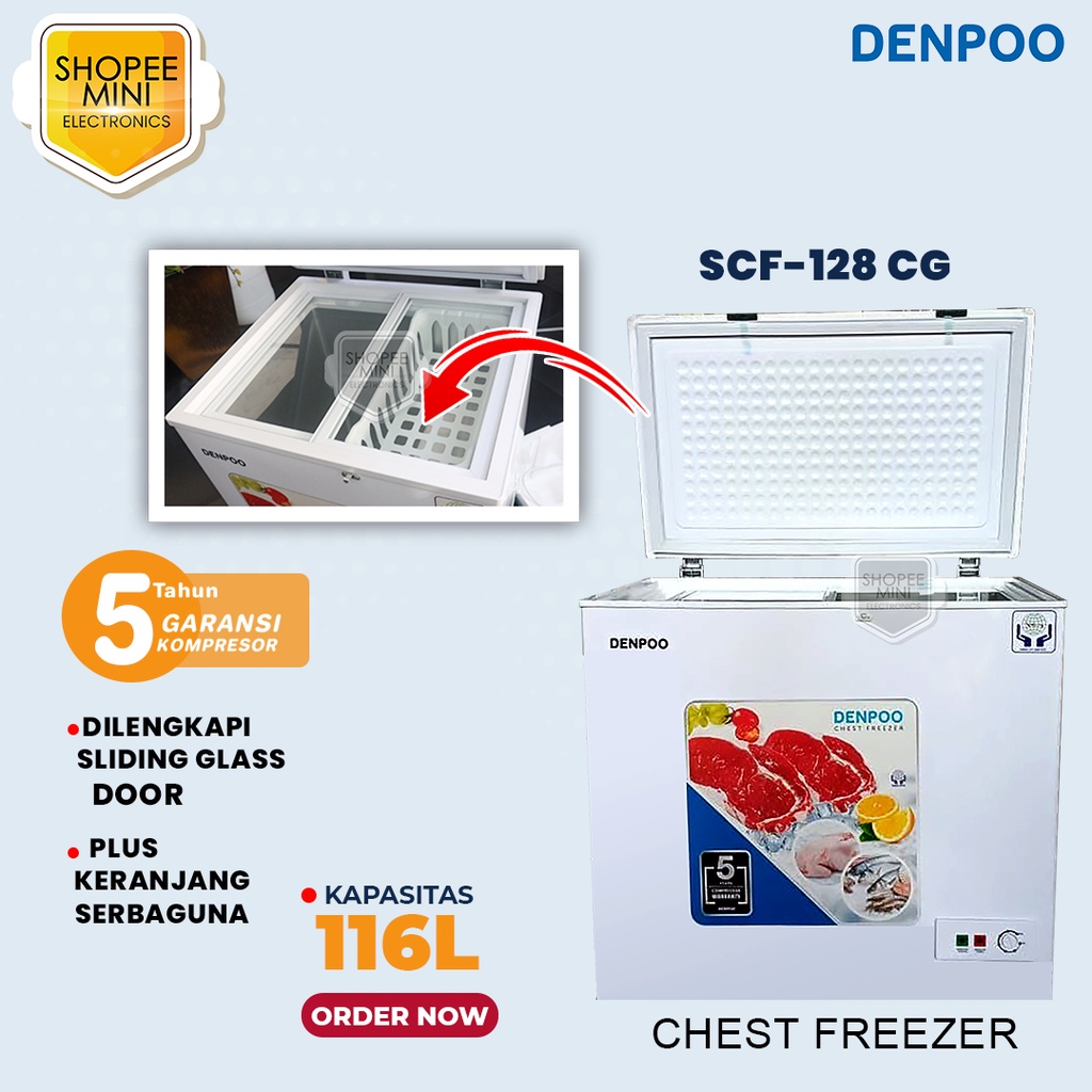 Jual DENPOO CHEST FREEZER KULKAS BOX SCF 128CG | Shopee Indonesia