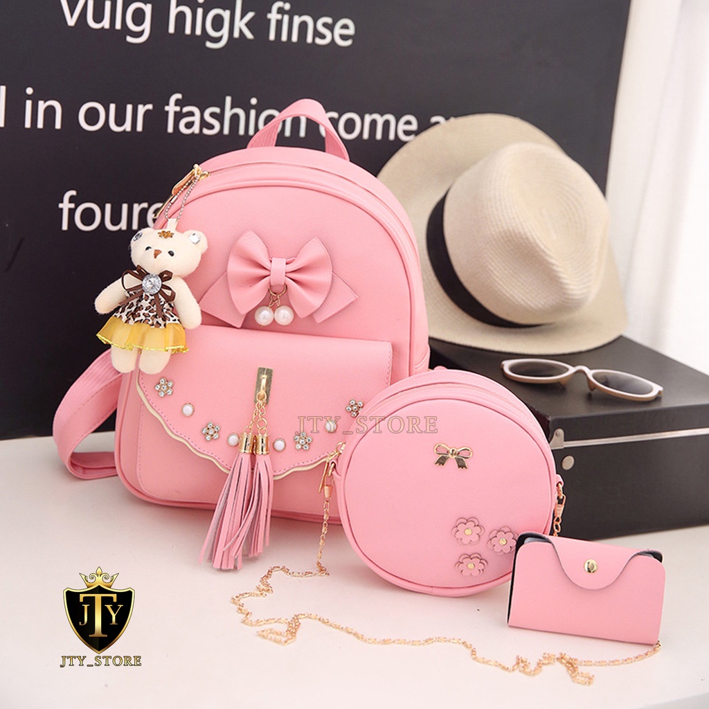 Jual [JTY] Tas Ransel Wanita Remaja Terbaru Set 3 in 1 Tas Kuliah Tas ...