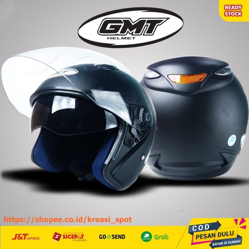 Jual Helm Sepeda Motor Half Face Merk GMT & MRJ Double Vissor | Shopee ...