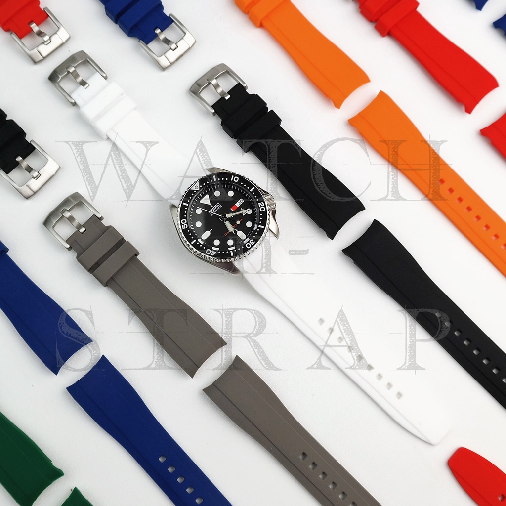 Jual Curved End Rubber Strap Soft Silicone Diver Strap 18mm 20mm 22mm ...