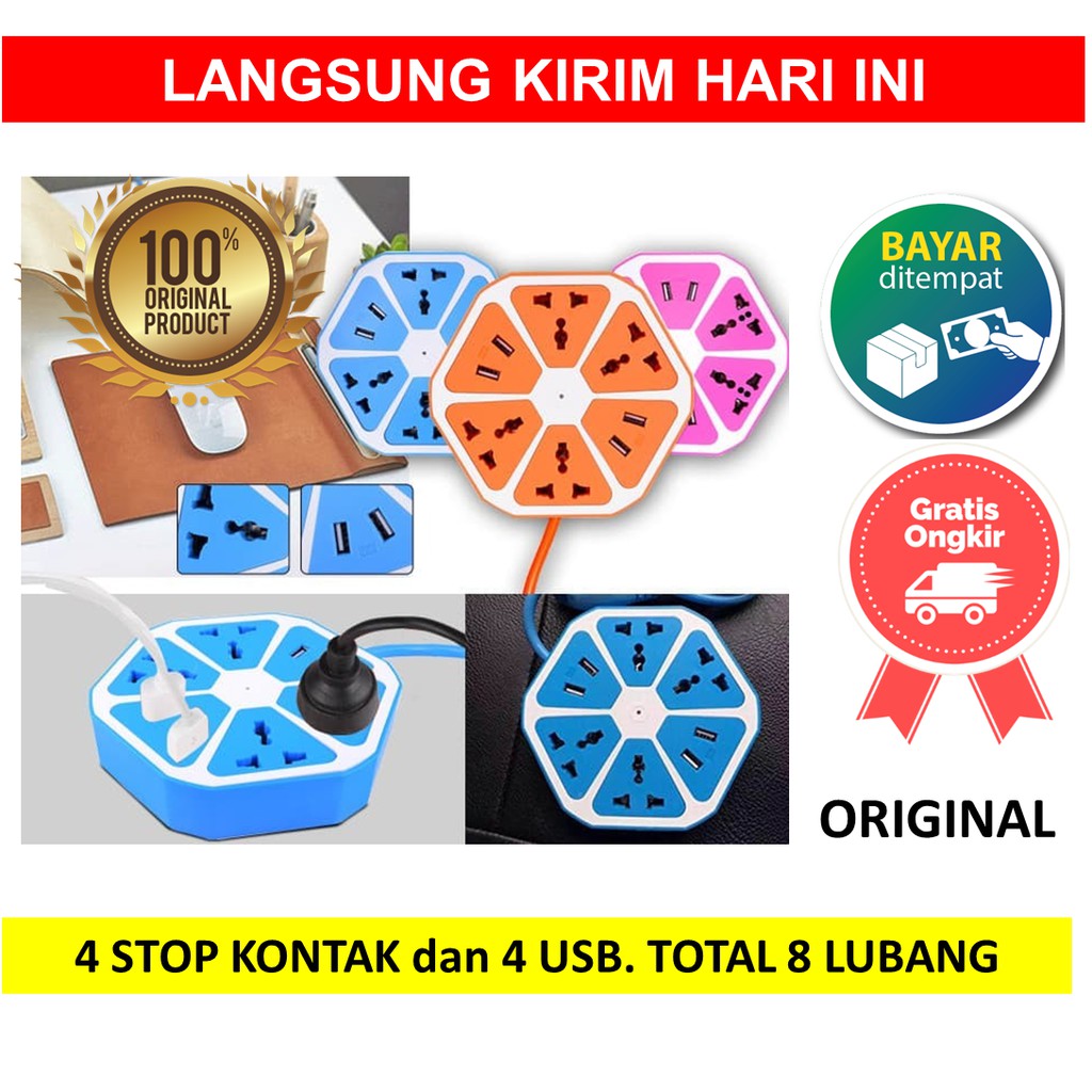 Jual Kabel Olor SOKET 4 USB Mutifungsi Hexagon Colokan Colok Stop ...