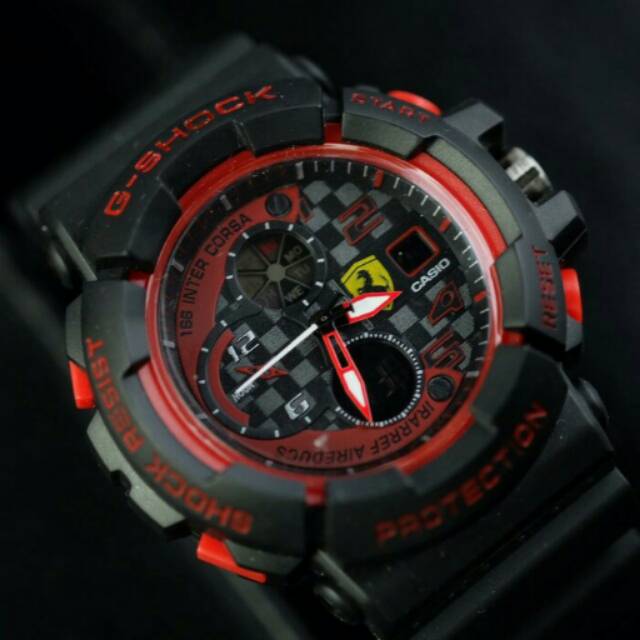 Jual Jam Tangan Sporty Casio G-Shock Ferrari Double Time Black List Red ...