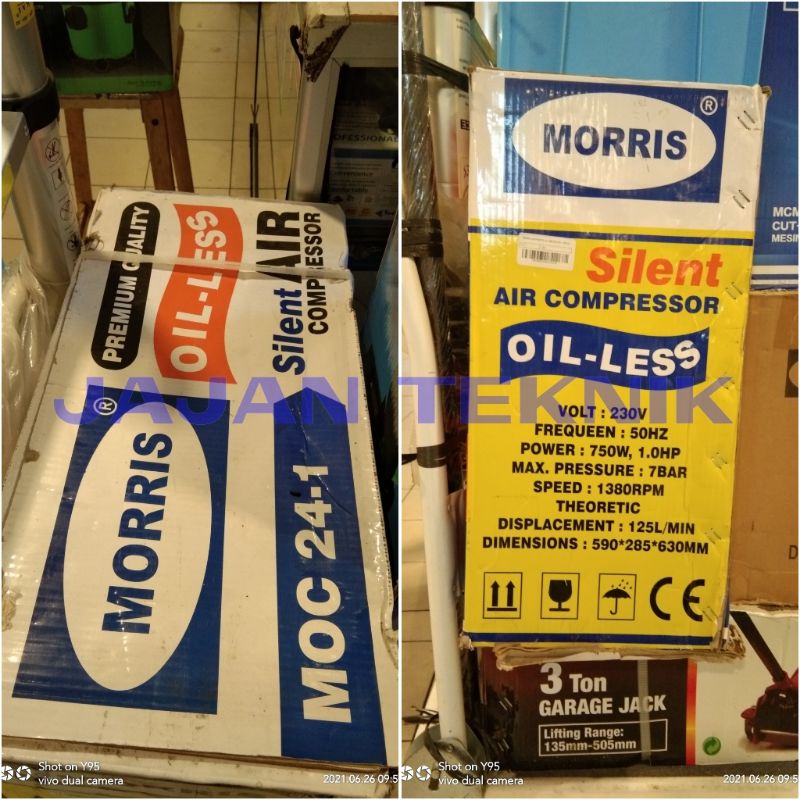 Jual Morris air compressor oil free MOC24-1 1HP (24ltr) / mesin ...
