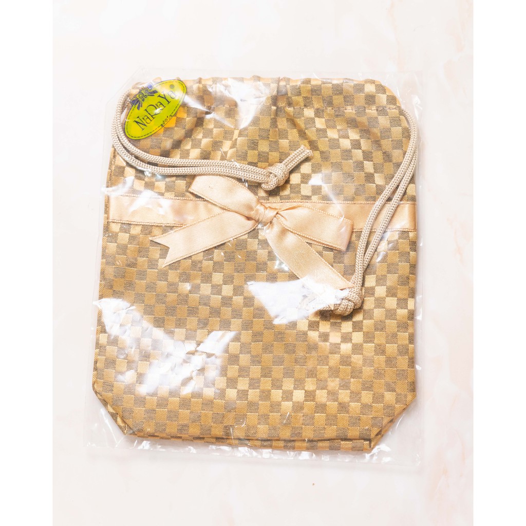 Jual Naraya Drawstring Bag warna kuning keemasan motif kotak-kotak ...
