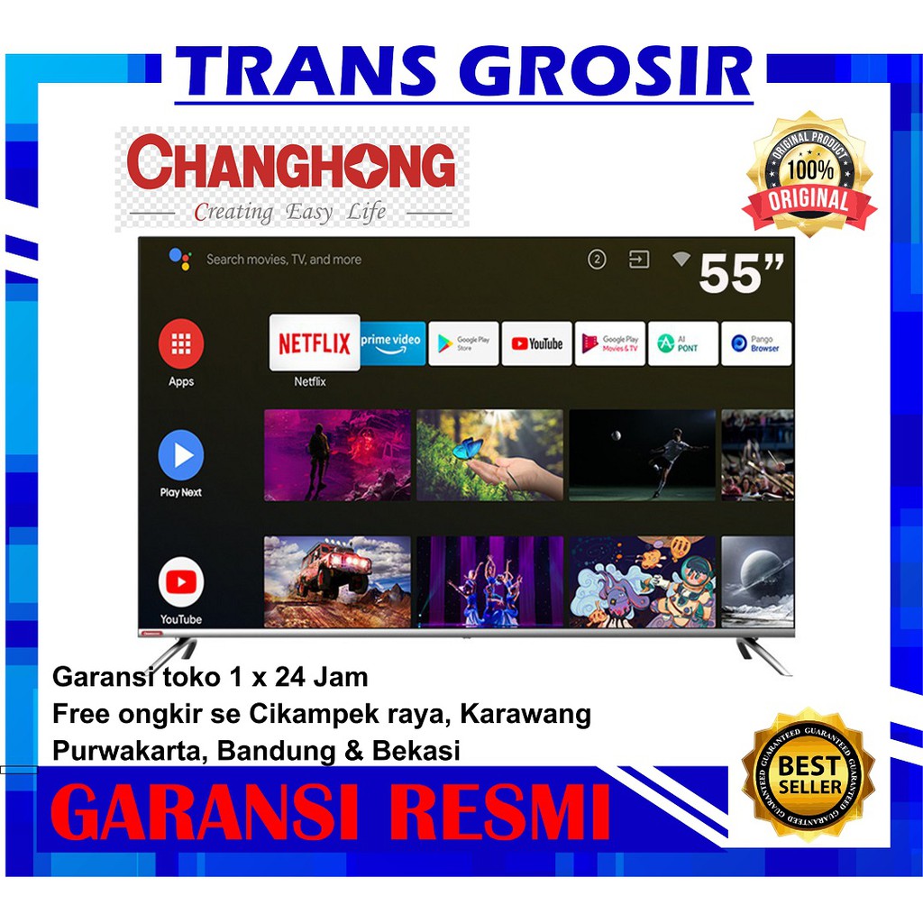 Jual TV LED CHANGHONG 55H7 ANDROID TV 55 INCH GARANSI 5 TAHUN | Shopee ...