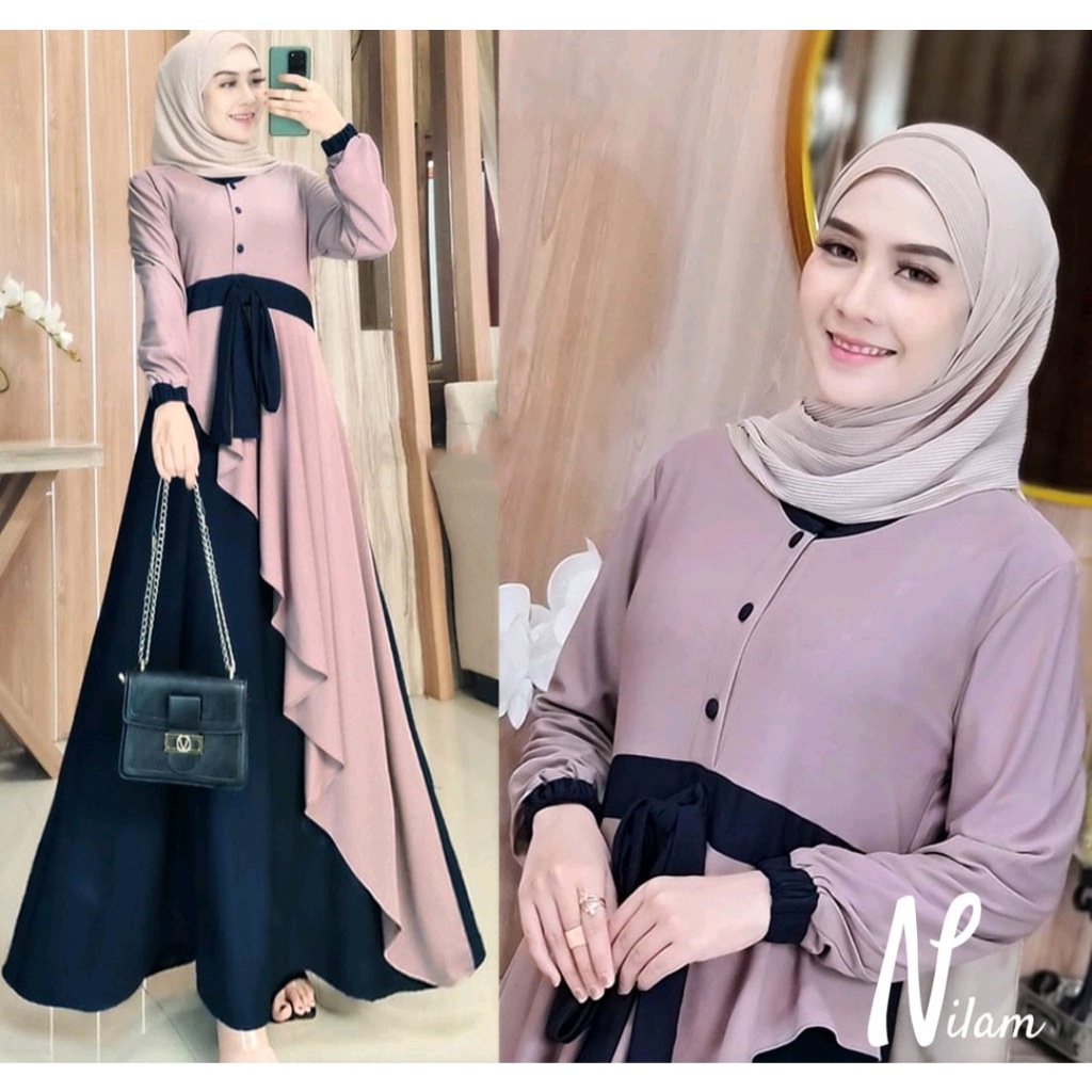 Jual nilam dress size S,M,L,XL [COD] bayar di tempat//gamis wanita//gamis muslimah//gamis ...