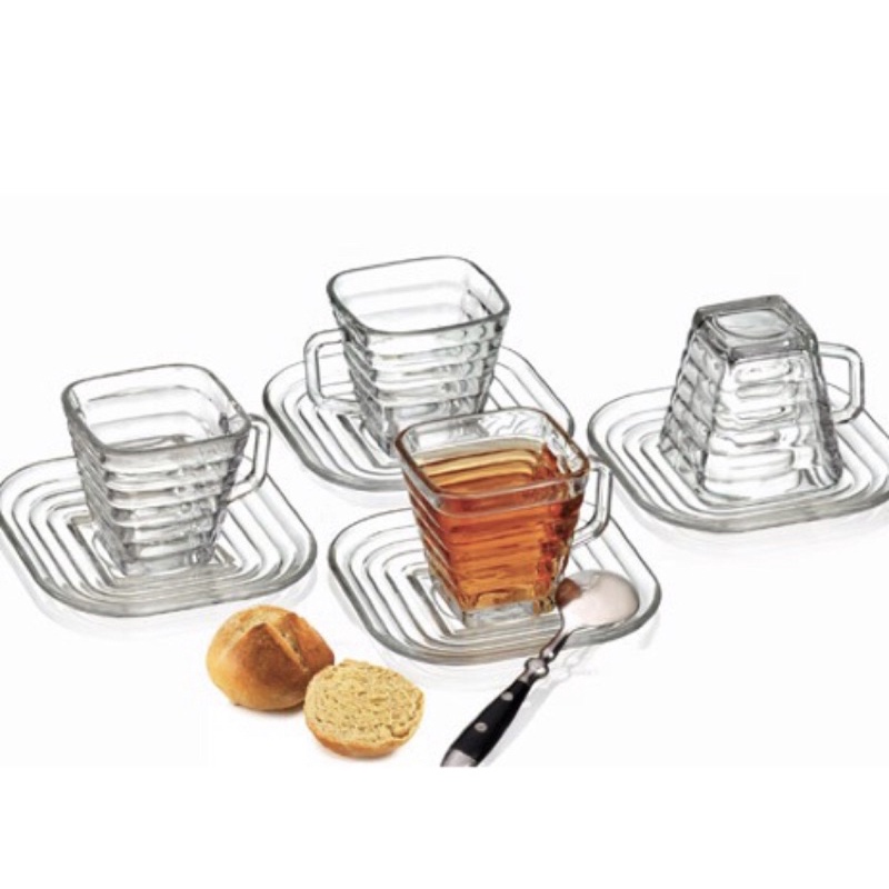Jual KimGlass Quadro/Gelas Kaca Ulir Plus Tatakan/Gelas Teh/4 Set/Gelas ...