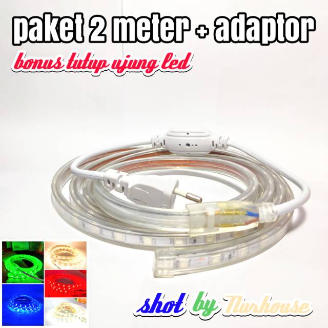 Jual Led Strip 5050 220V paket 2 meter Lampu Plafon 220V Lampu Selang ...
