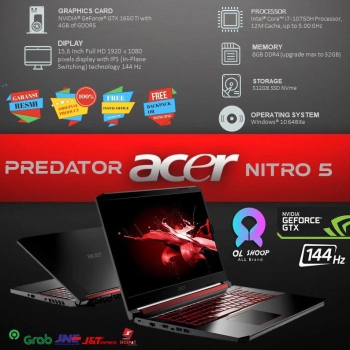 Jual ACER PREDATOR NITRO 5 AN515 I i7-10750H RAM 8GB 512 SSD GTX1650 TI ...