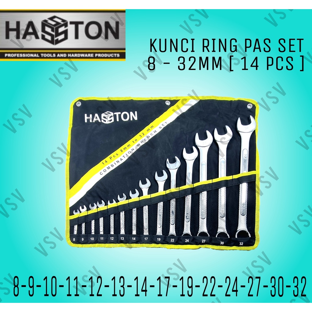 Jual HASSTON Kunci Ring Pas Set 14pcs 8-32mm Combination Wrench Set ...