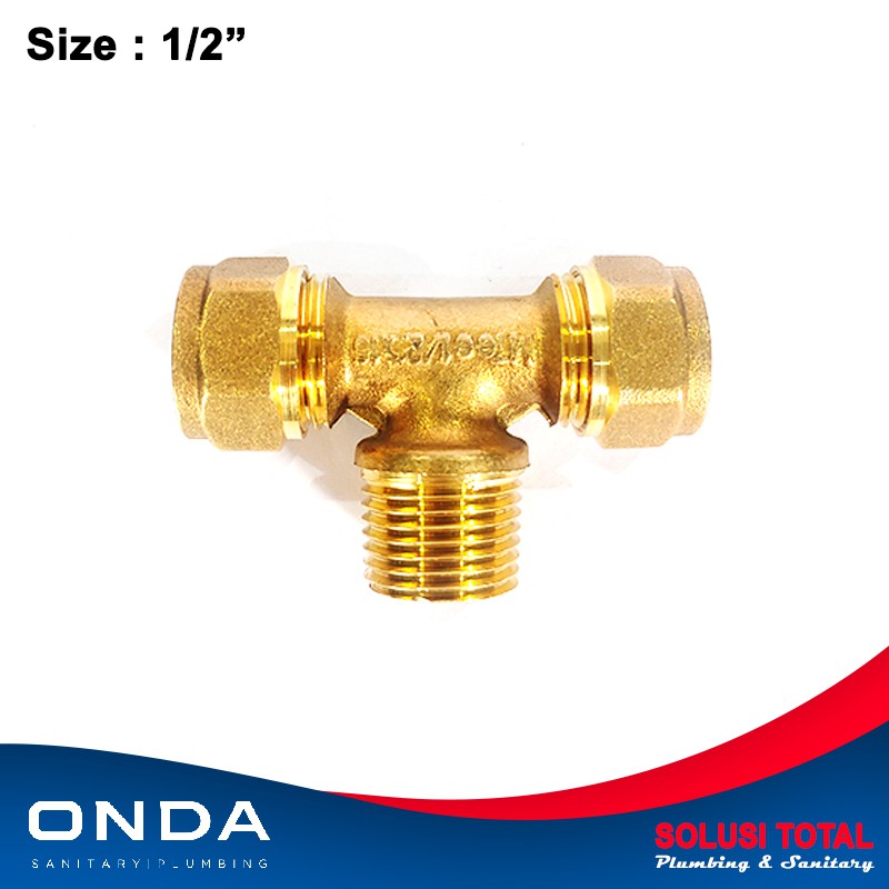 Jual TDL Male TEE kuningan ONDA 1/2" FITTING PIPA AIR PANAS PEX drat luar | Shopee Indonesia