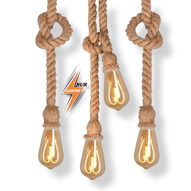 Jual Lampu Fitting Tali Tambang Rami 1m/100cm Fitting Hias Lampu Edison ...