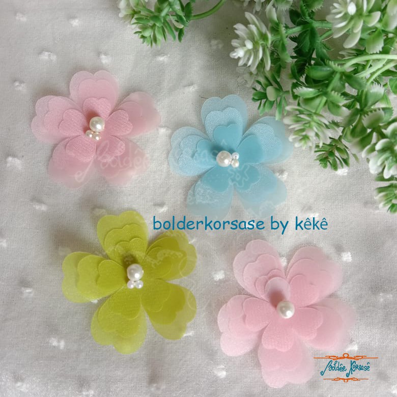 Jual Aplikasi Bunga Kain Organza 2D, 3 Lapis Kelopak (varian warna di ...