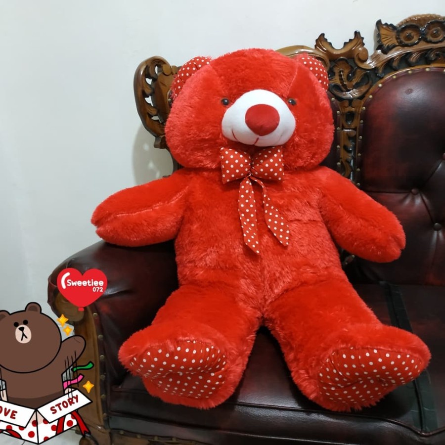Jual Boneka Beruang/Boneka Teddy Bear Jumbo Giant Merah 1Meter | Shopee ...