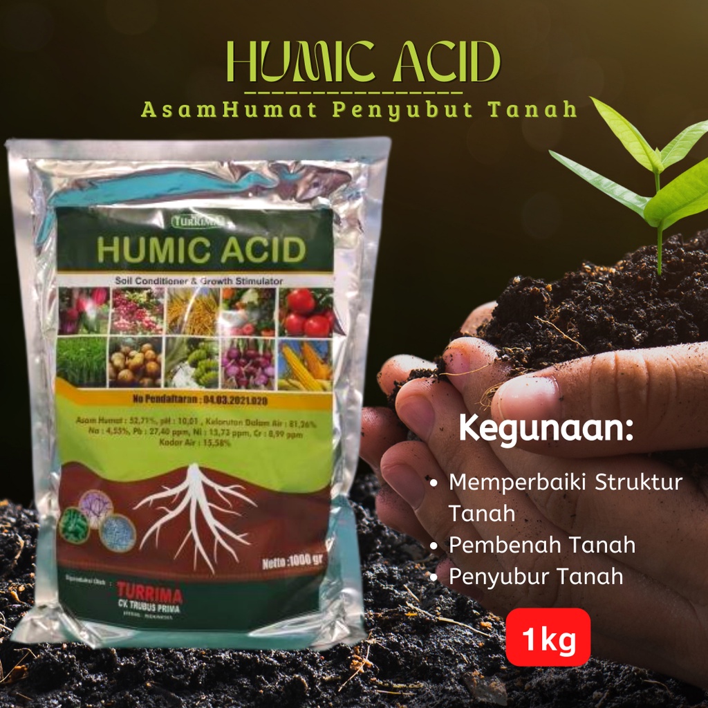 Jual HUMIC ACID Asam Humat 1 kg, Pupuk Lahan Rusak Humic Acid Penyubur Tanah, Pupuk Pembenah ...