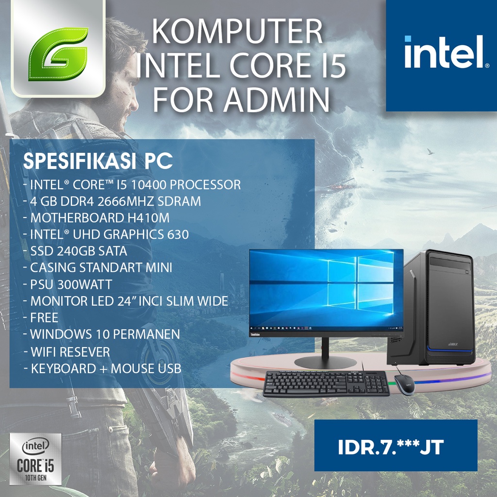 Jual komputer/pc rakitan intel core i5 gen10-monitor 24inci-siap pakai ...