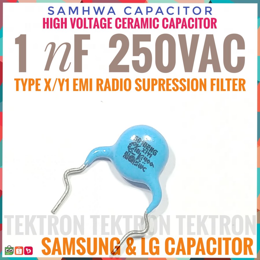 Jual Samhwa 1nF 250VAC Ceramic Capacitor 102 250V Keramik High Voltage ...