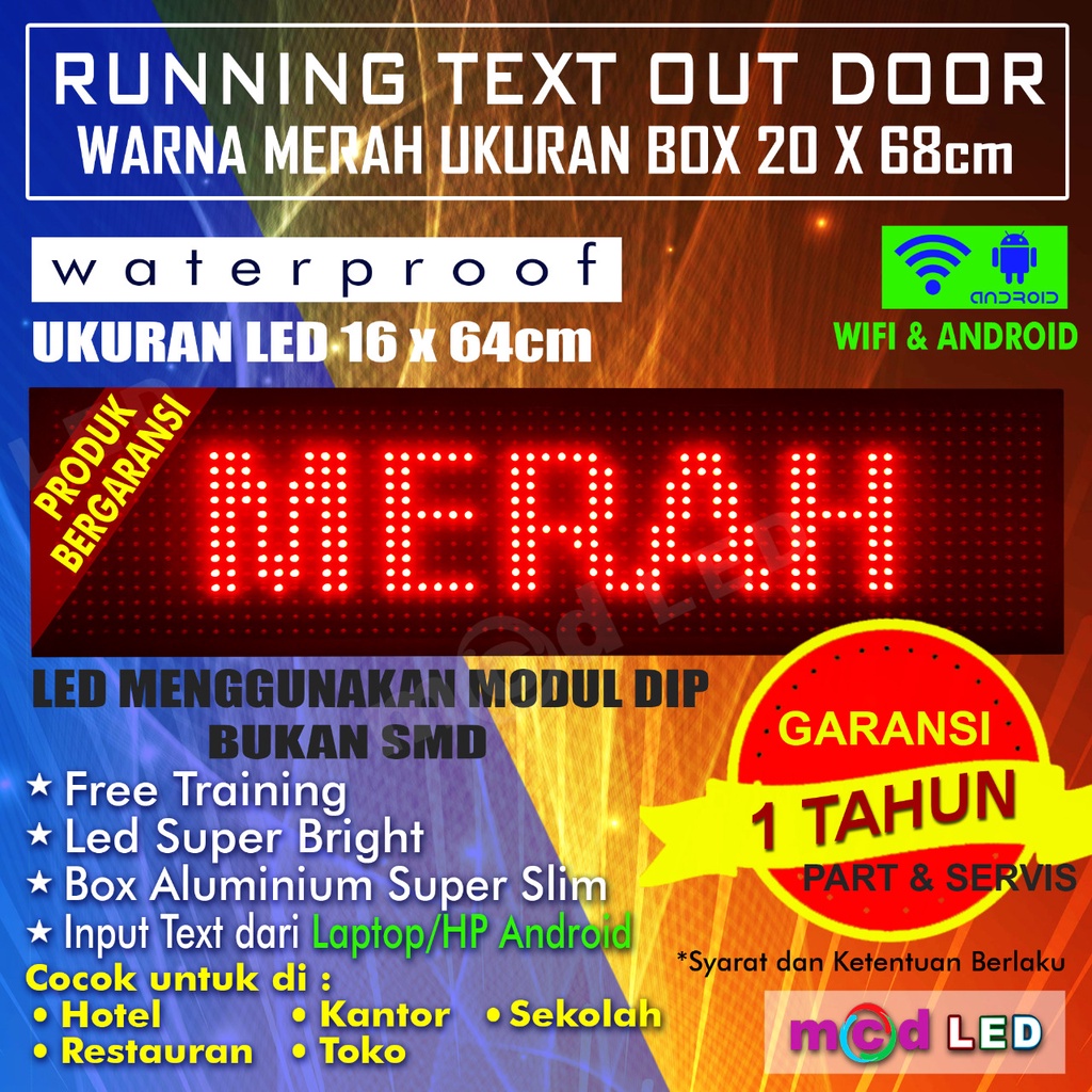Jual RUNNING TEXT P10 OUTDOOR MERAH 16X64 PIXEL 2 SISI DOUBLE SIDE | Shopee Indonesia