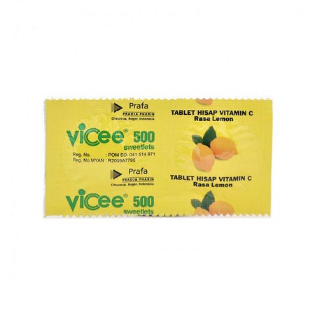 Jual VICEE VITAMIN C 500 TABLET HISAP RASA LEMON KUNING 2 TABLET/STRIP ...