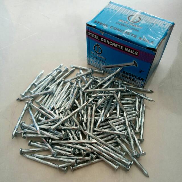 Jual 1PAK 1/2KG Paku beton ulir bagus 5cm Soligen putih paku tembok 2 inch paku dinding beton ...