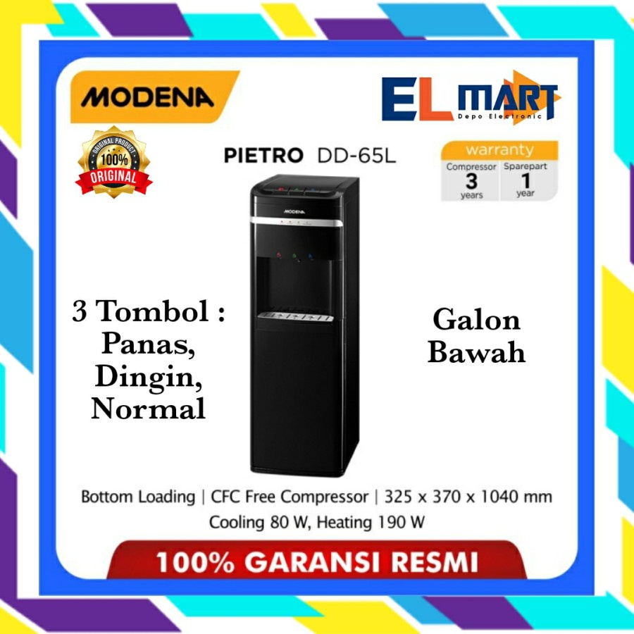 Jual Modena Dispenser Galon Bawah DD 65L DD65L Compressor 3 Tombol ...