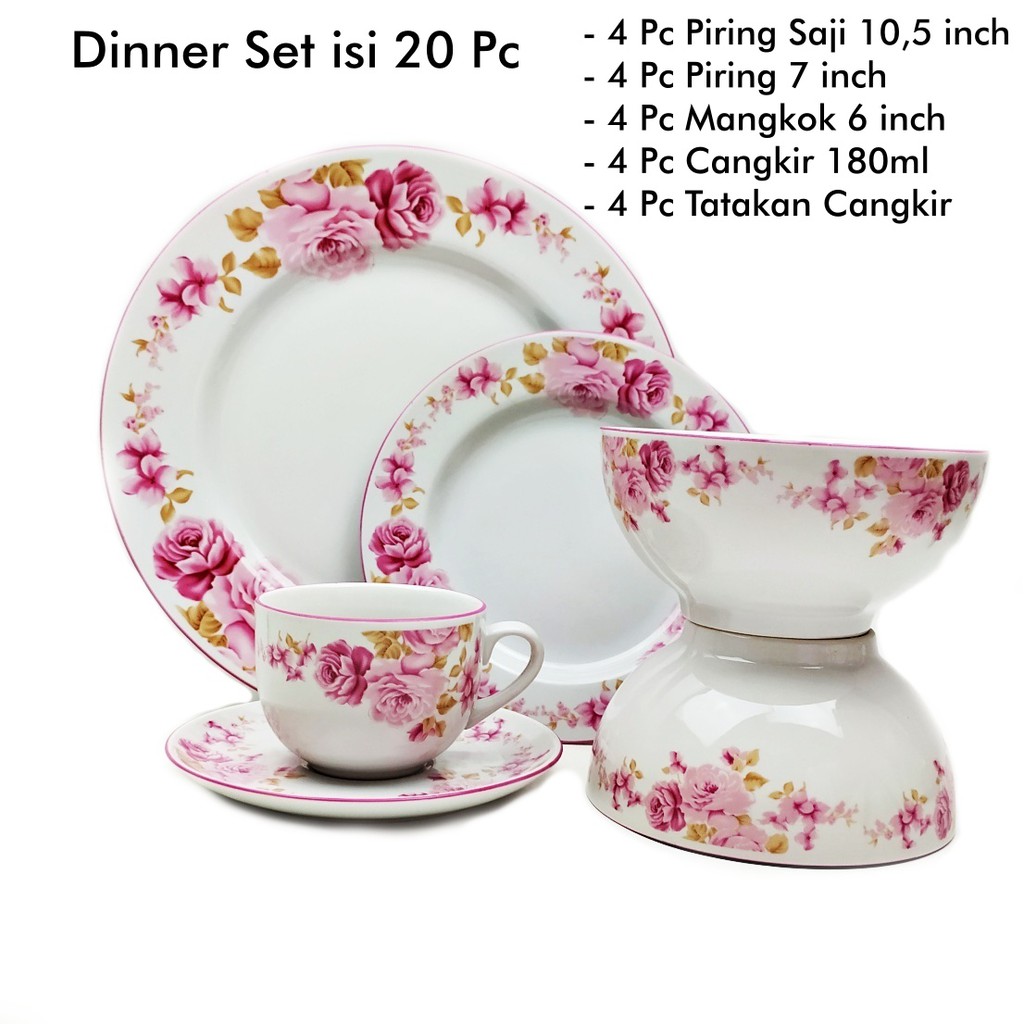 Jual PIRING SET KERAMIK DINNER SET PINK ROSSIE ISI 20 Pcs | Shopee ...
