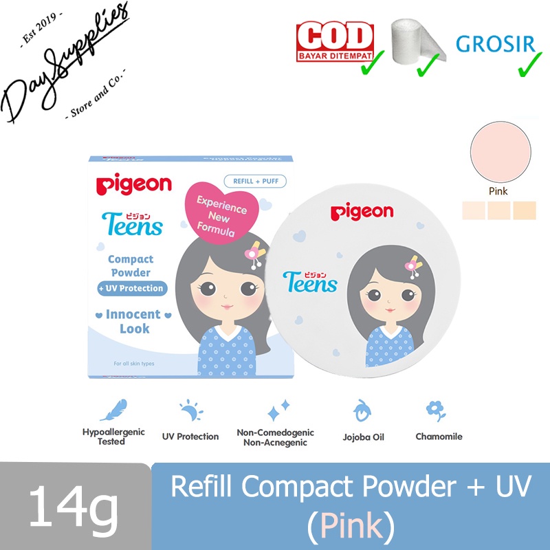 Jual Pigeon TEENS REFILL Compact Powder + UV Protection 14g (Pink) - Bedak muka Innocent Look ...