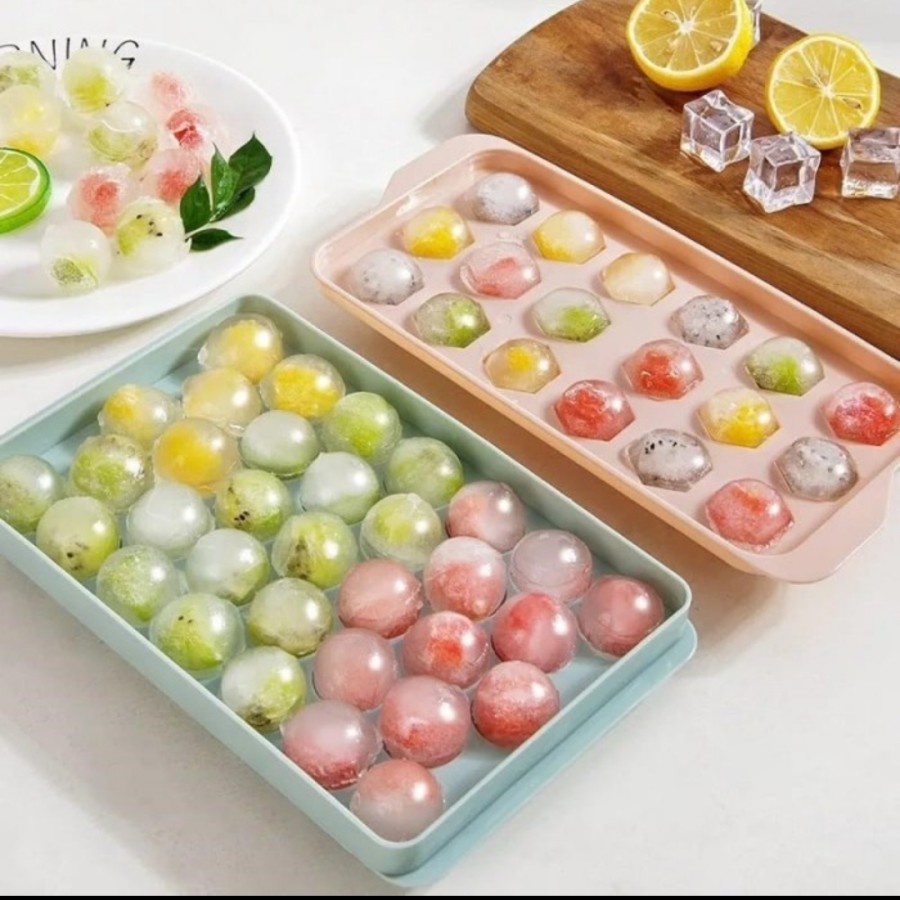 Jual Cetakan es batu bulat 33 round ice cube tray puding coklat jelly ...