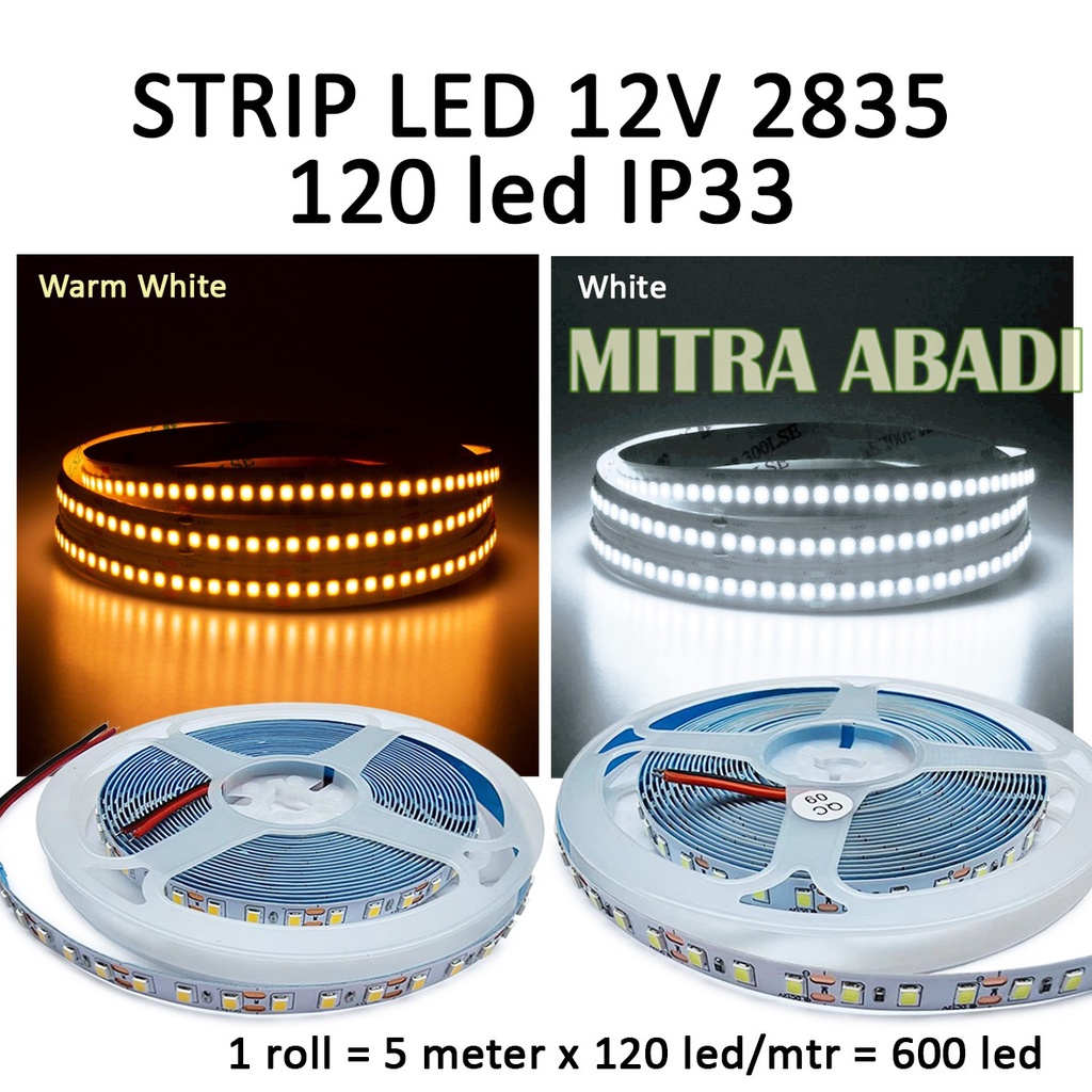 Jual LED Strip Fleksibel SMD 2835 120 LED / Meter DC 12V IP33 INDOOR ONLY | Shopee Indonesia