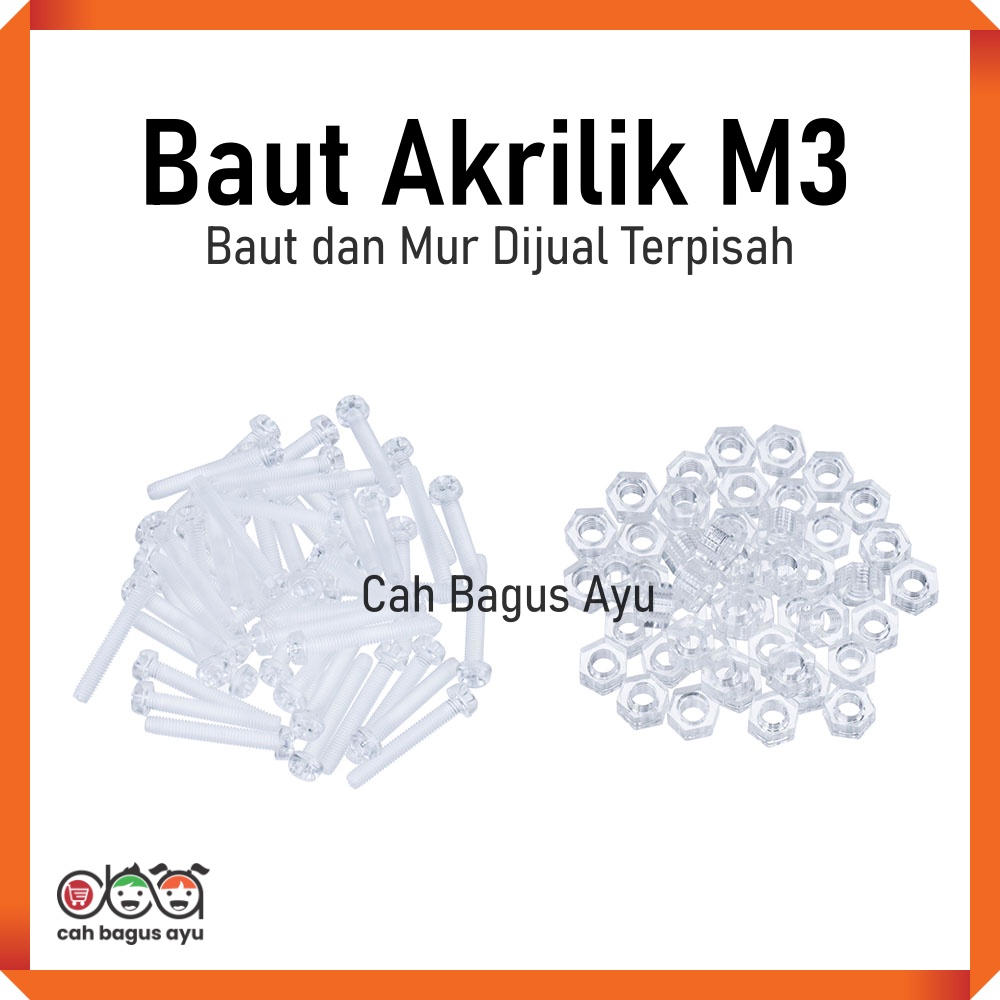Jual Baut Acrylic M3 Diameter Ulir 3mm Sekrup Plastik Akrilik M3x5 M3x6 ...