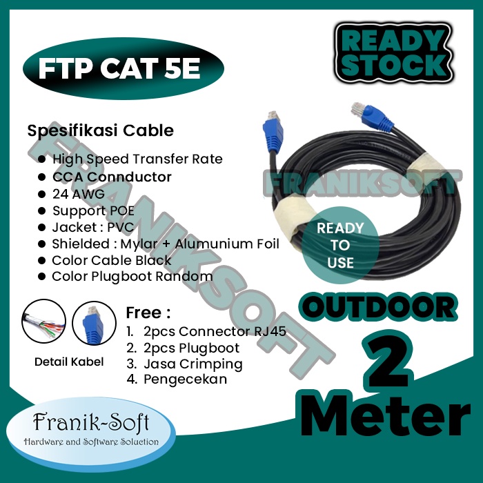 Jual Kabel LAN Hitam 2 M UTP Ftp Stp RJ45 Cat5E 2 Meter Siap Pakai ...