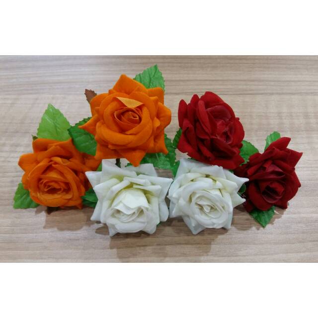 Jual Bunga Sanggul Mawar bludru Besar + Daun | Shopee Indonesia