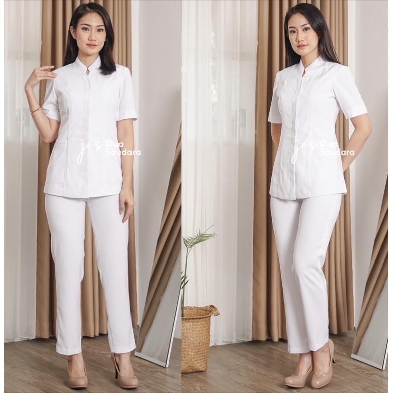 Jual seragam perawat putih wanita / baju perawat wanita / stelan ...