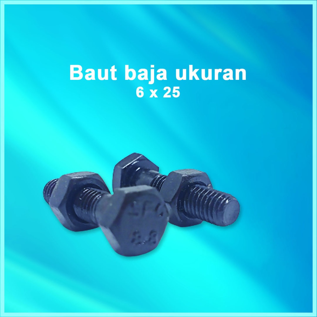 Jual Baut Mur Baja Hitam Sepasang 6 x 25 mm M6 Kunci 10 Drat 100 Baut Mur Hexagon Baut Siku ...
