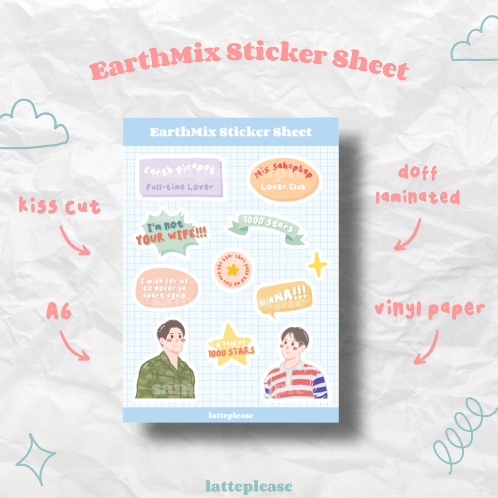 Jual Earthmix GMMTV Thai Actor Kiss Cut Sticker Sheet Stiker Set ...