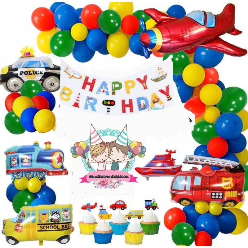 Jual WINDBLOWN BALON FOIL SET BIRTHDAY HBD BOY TRANSPORTASI/ULANG TAHUN ...