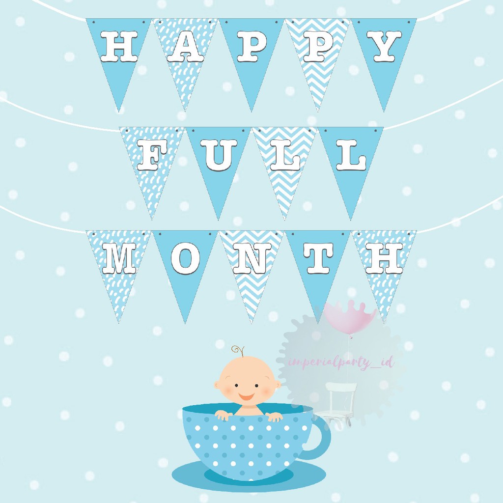 Jual Banner Bunting Flag Happy One 1 Full Month Bulan Baby Bayi ...