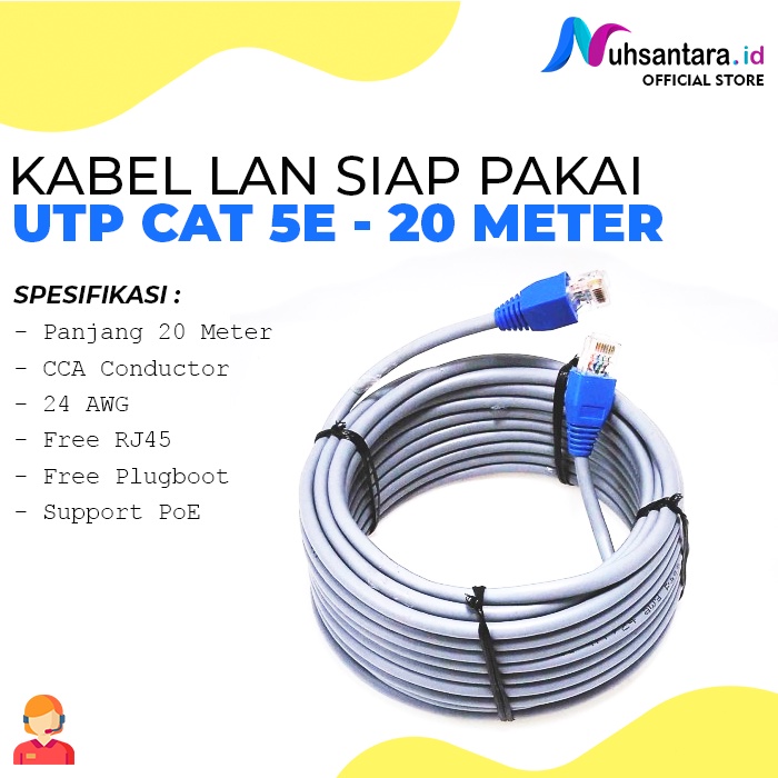 Jual [𝐎𝐑𝐈𝐆𝐈𝐍𝐀𝐋] Kabel LAN UTP Cat 5e 20m Kabel UTP Cat5e Panjang 20 ...