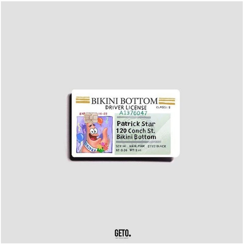 Jual Spongebob Driving Lisence / Sticker Debit Card / GETO CARDS BALI ...