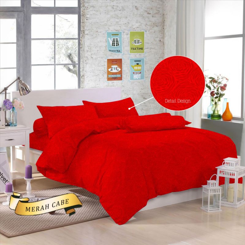 Jual Sprei Monalisa embos polos Merah Cabe | Shopee Indonesia