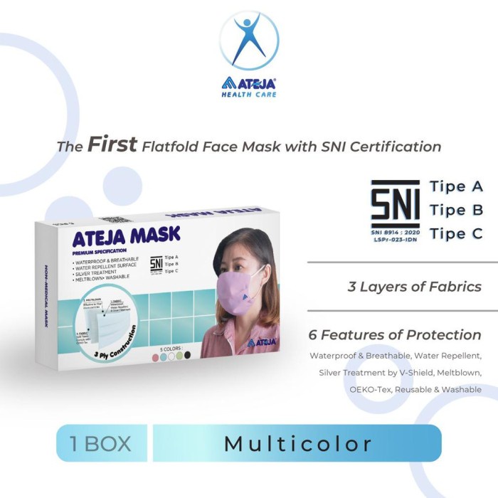 Jual Masker Kain 3 Lapis SNI - Ateja Mask Multicolor (1 box isi 5 pcs ...
