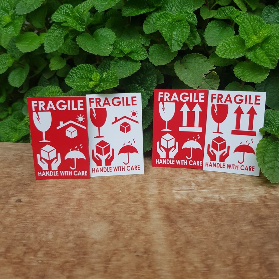 Jual isi 100 pcs stiker fragile handle with care awas pecah hati hati ...