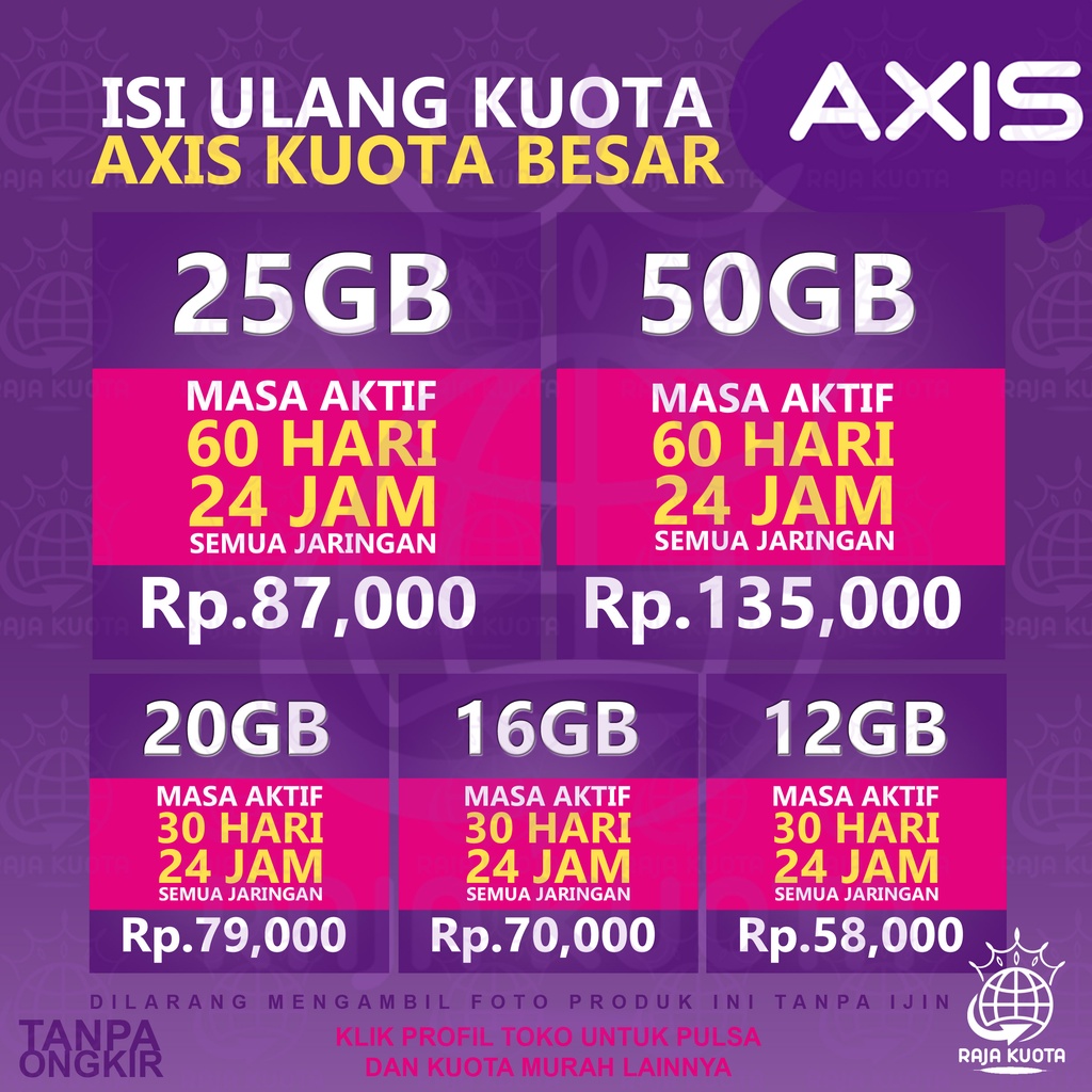 Jual Kuota Data Axis Aigo Bronet Voucher Axis 25GB 50GB 15GB 12GB 10GB ...