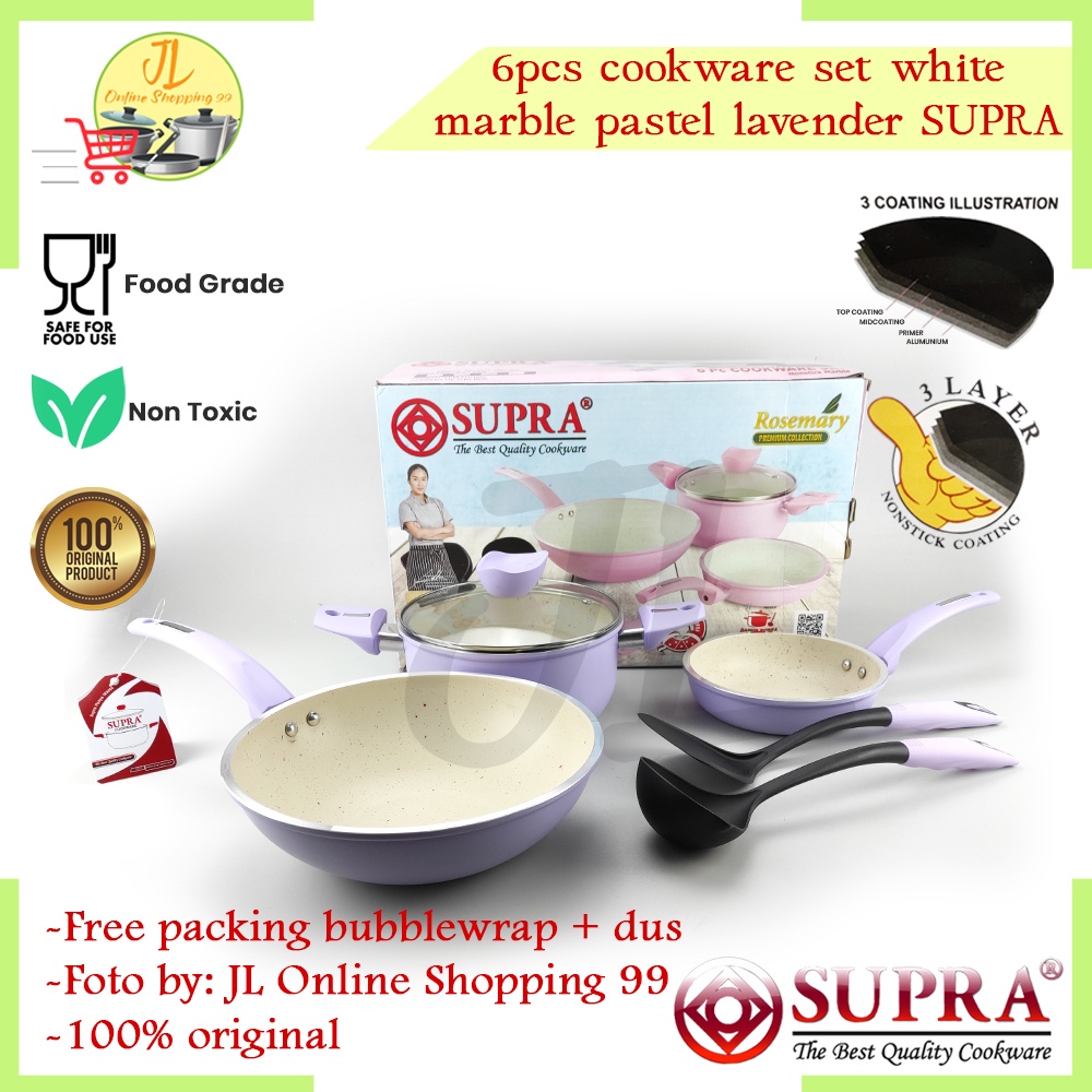 Jual panci set / supra 6pcs white marble Lavender / cookware set anti ...